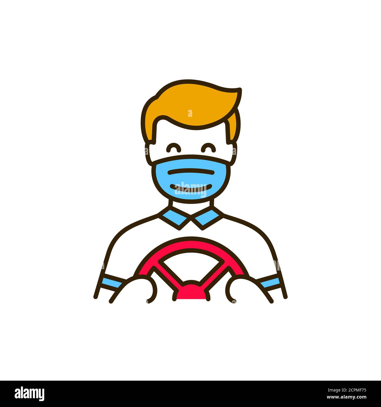 Masked driver driving color line icon. Safe travel. Pictogram for web ...