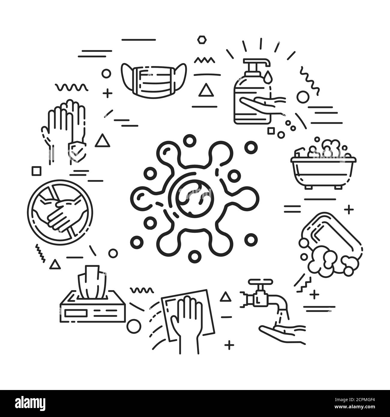 Hygiene web banner. Infographics with linear icons on white background ...