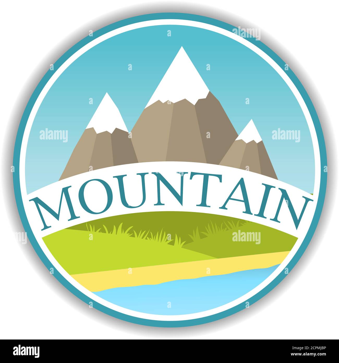 Icon label with a nature landscape landscape with mountains with snowy ...