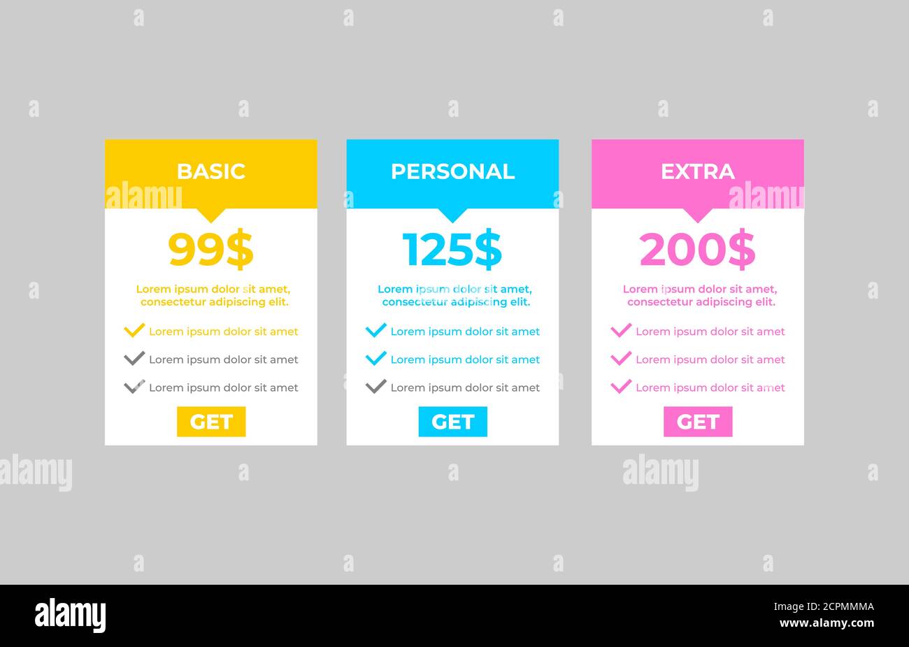 Subscription or pricing plan template. Flat style UI. Vector ...