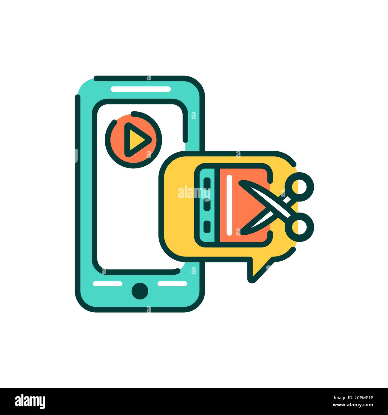 Video editor mobile application in smartphone color line icon ...