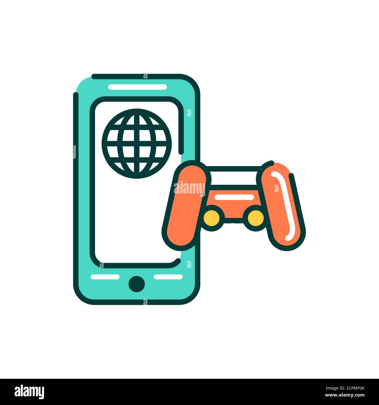 Online games mobile application in smartphone color line icon ...