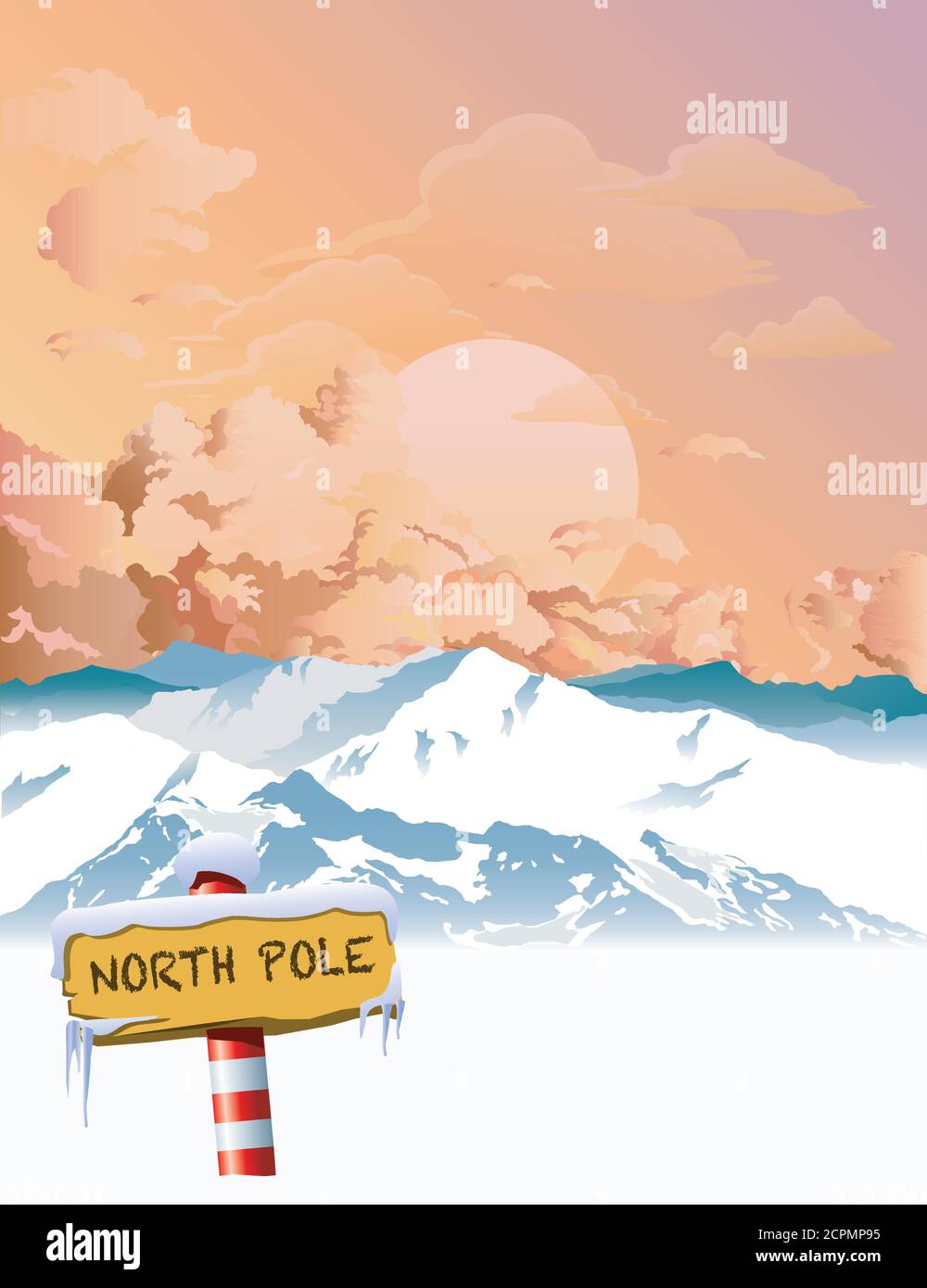 North Pole sign with glacier and mountain range background set against ...