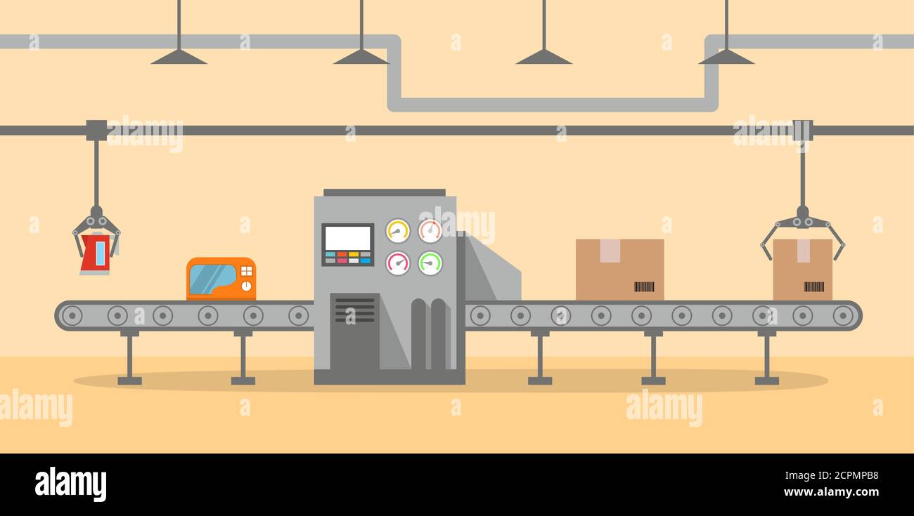 The factory conveyor on packing in flat style. Conveyor Automatic ...