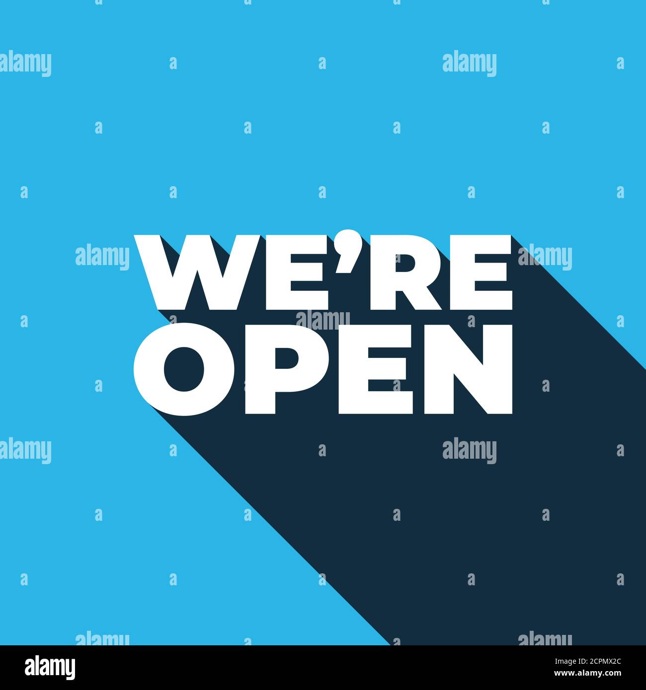 Vector poster with text we are open on blue ground. Vector illustration ...
