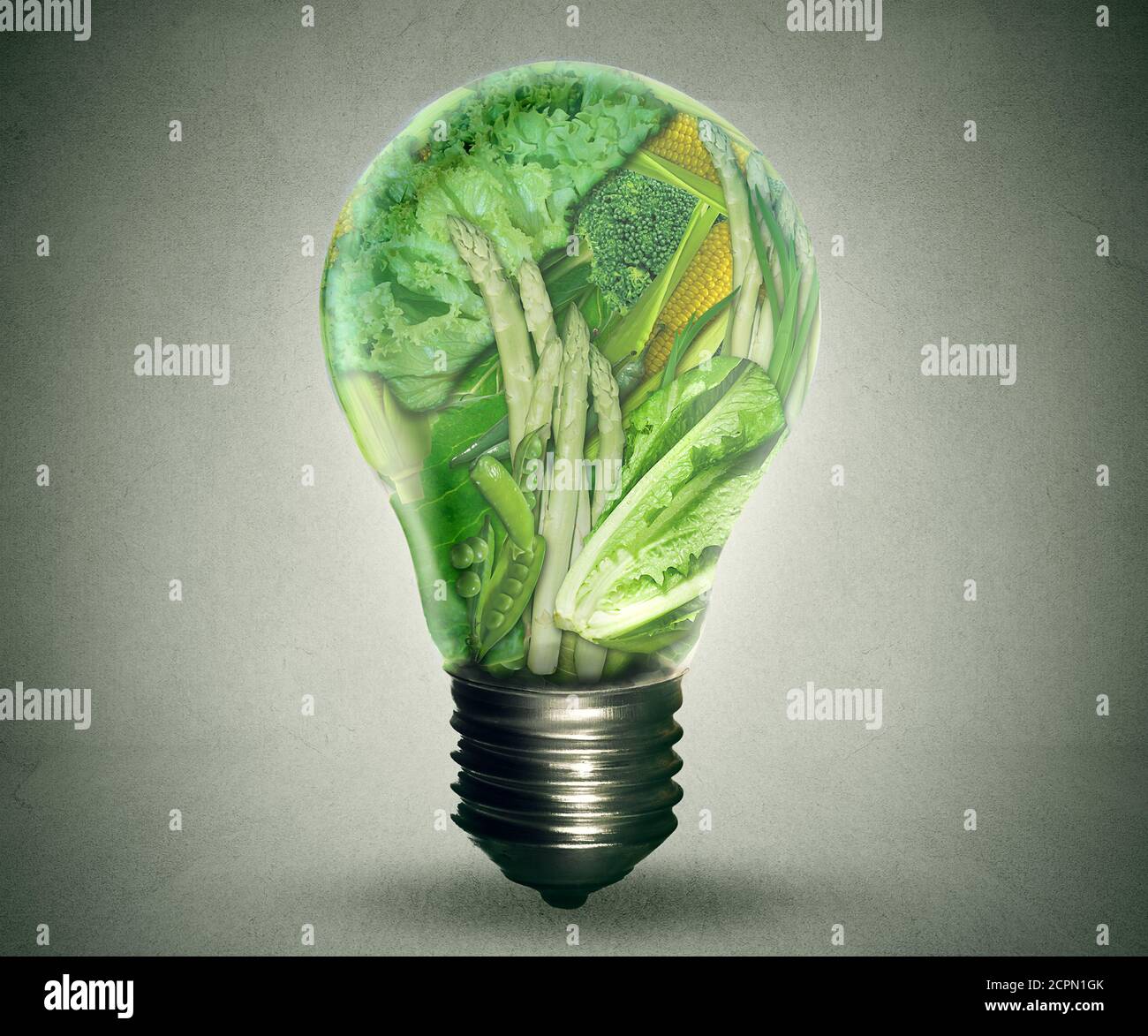 Eating healthy idea and diet tips concept. Light bulb with vegetables ...