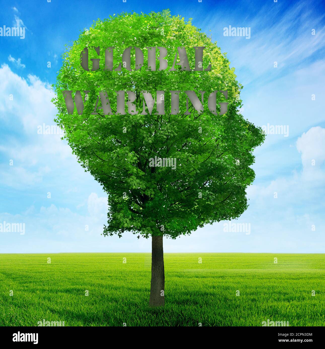 Climate Change Concept. Tree shaped as human face with gray cloud ...