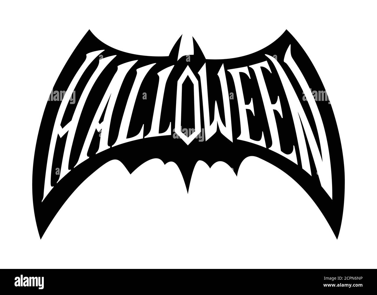 Halloween word inside a bat silhouette. Hand drawn vector illustration ...
