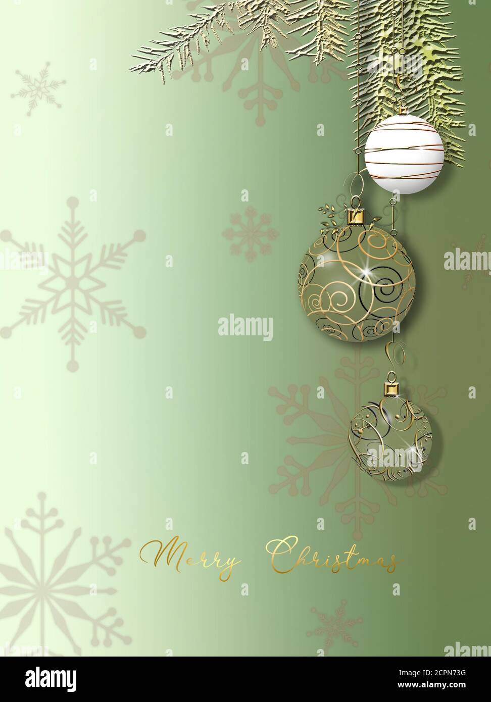 Christmas baubles balls on pastel green background with snowflakes ...