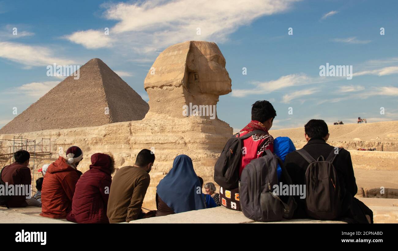 Giza, Egypt - January 29, 2020 - Tourists visit the world famous ...