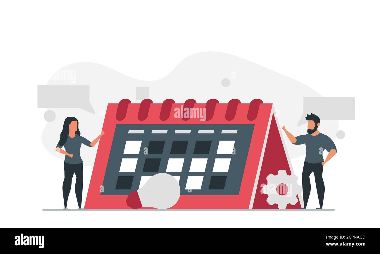 People are planning their calendar for the future. Man and woman are ...