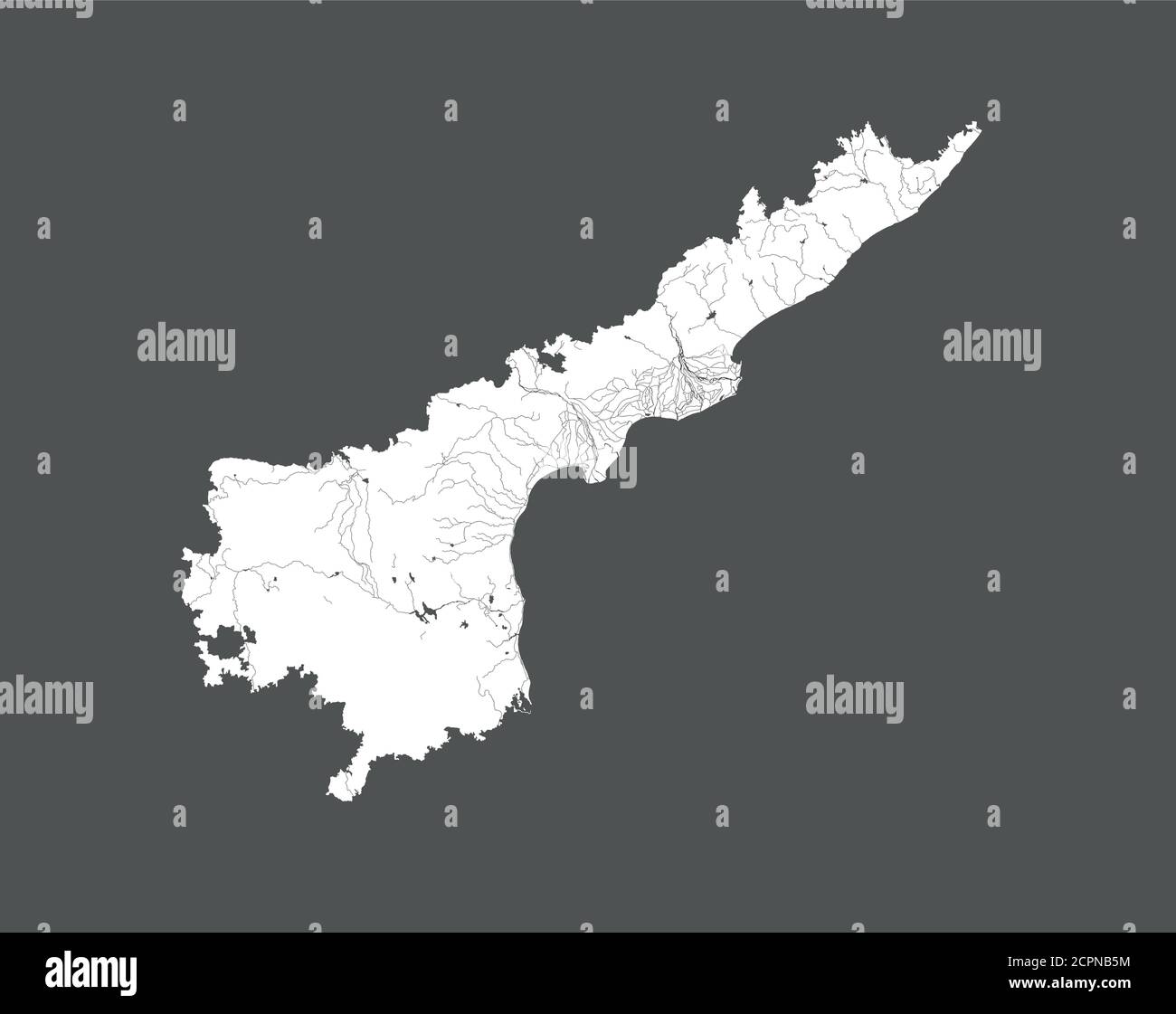 India states - map of Andhra Pradesh. Hand made. Rivers and lakes are ...