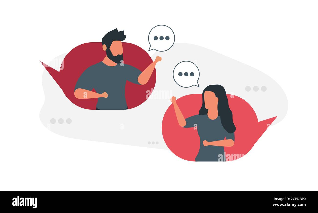 A conversation between two people, a man and a woman. Social media ...