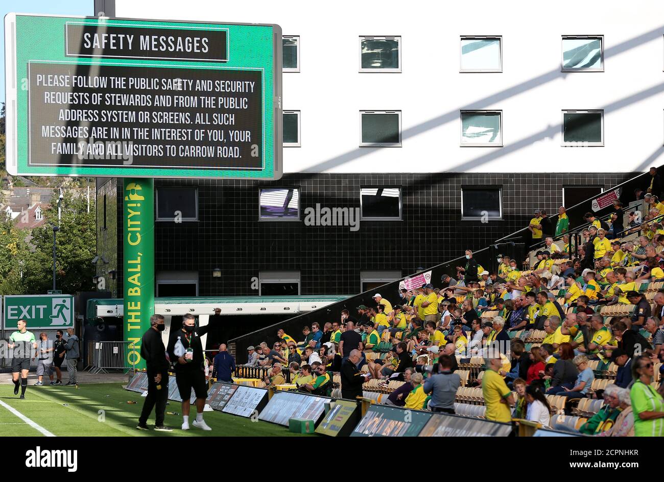 Safety message on big screen alongside norwich city fans hi-res stock ...