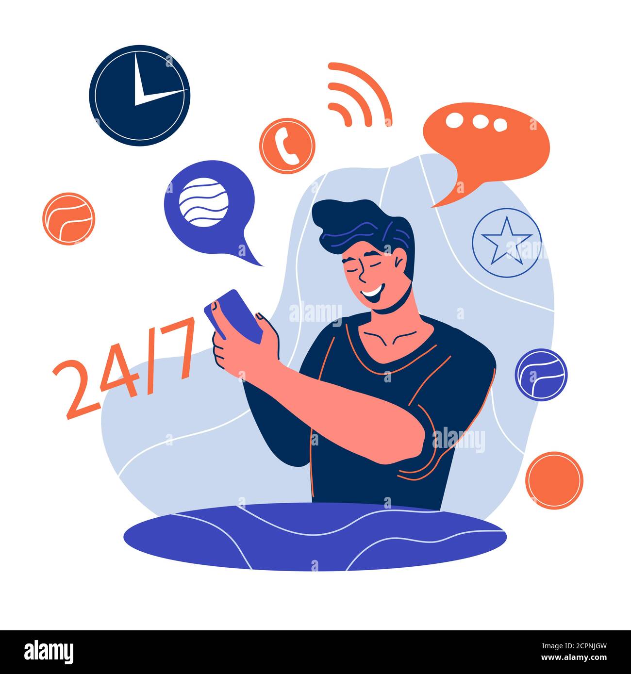 Customer calling to online support round-the-clock center vector ...