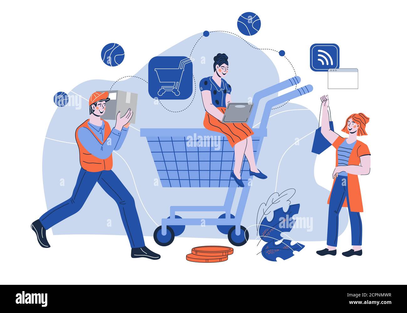 Online shopping and e-commerce template with people cartoon vector ...