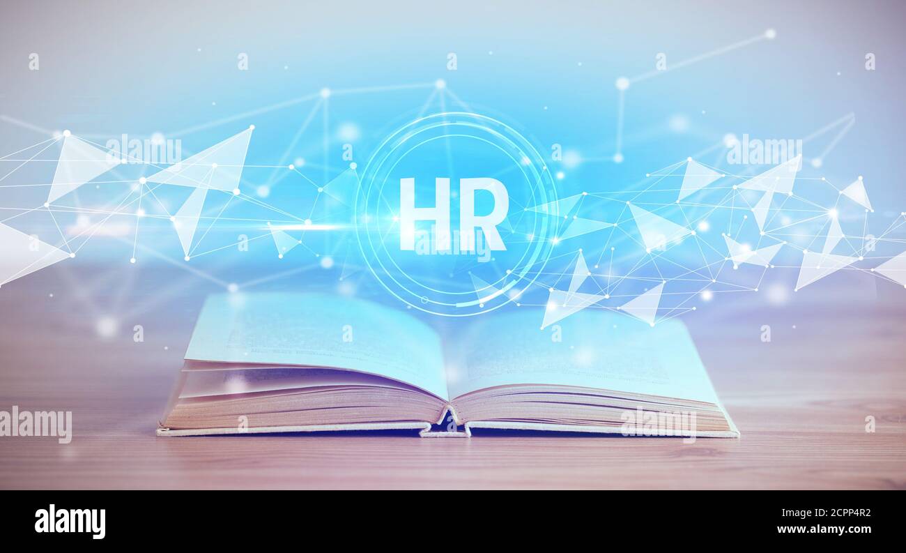 Open book with HR abbreviation, modern technology concept Stock Photo ...