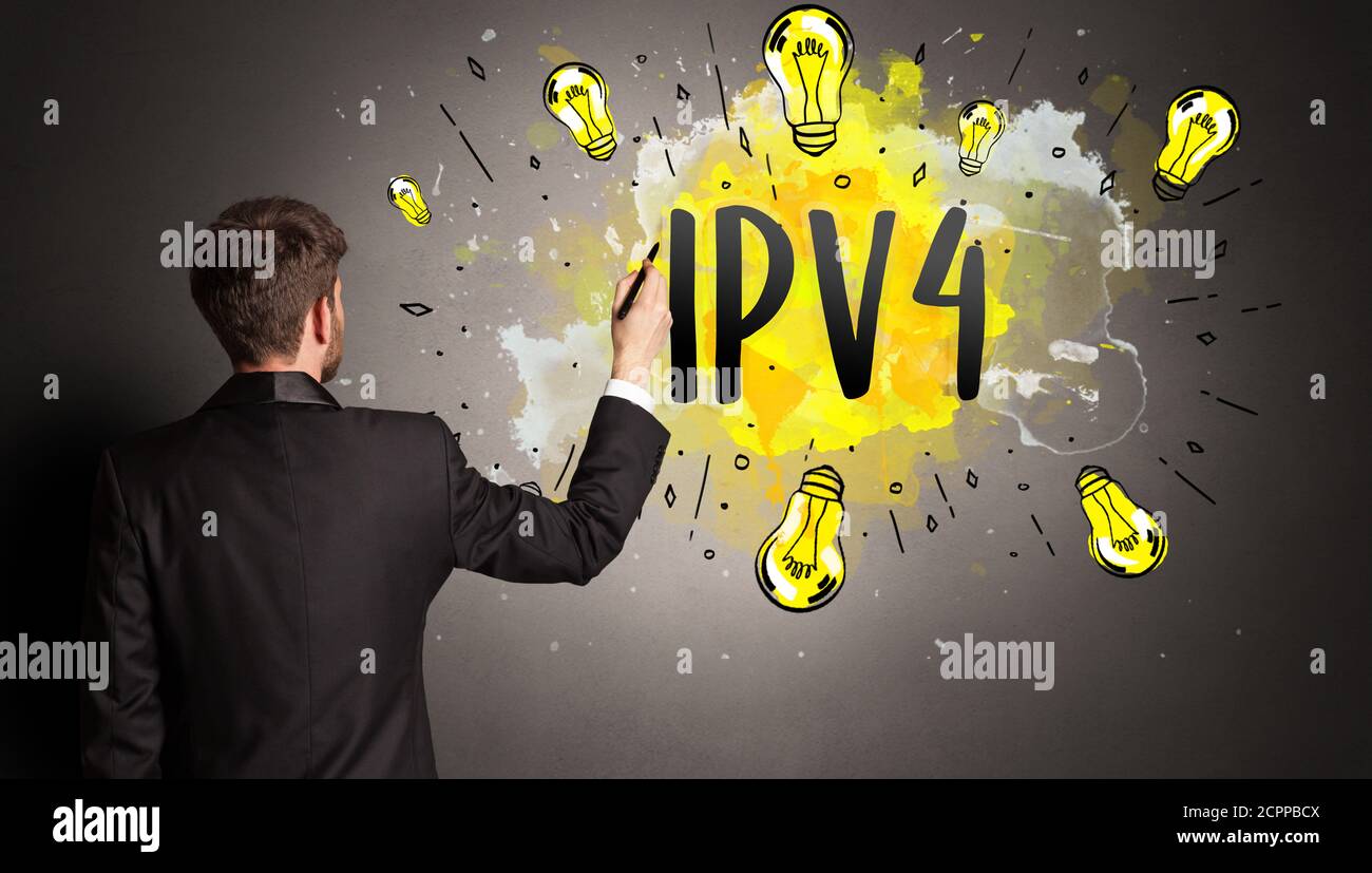 businessman drawing colorful light bulb with IPV4 abbreviation, new ...