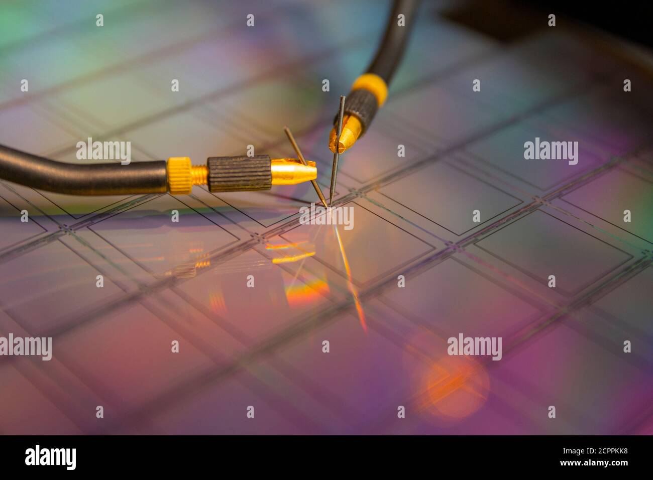 Manual probe system with needles for test of semiconductor on silicon ...