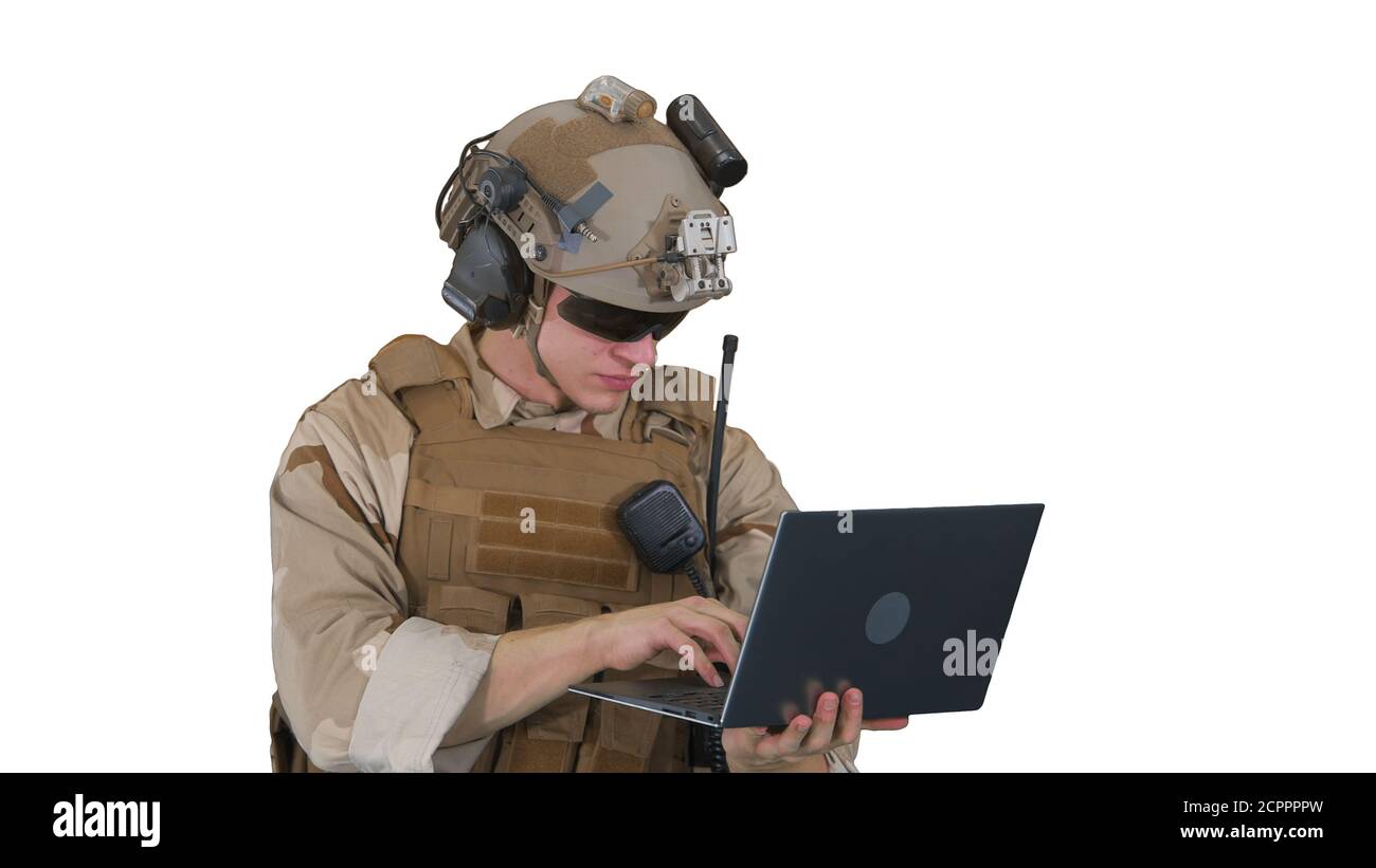 Marine standing using laptop hi-res stock photography and images - Alamy