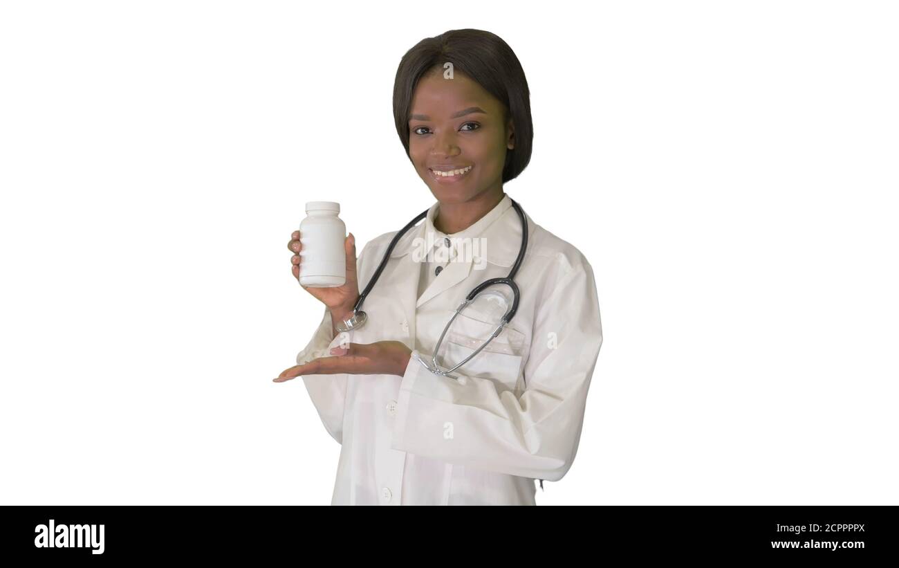Smiling african american female doctor with stethoscope advertis Stock ...