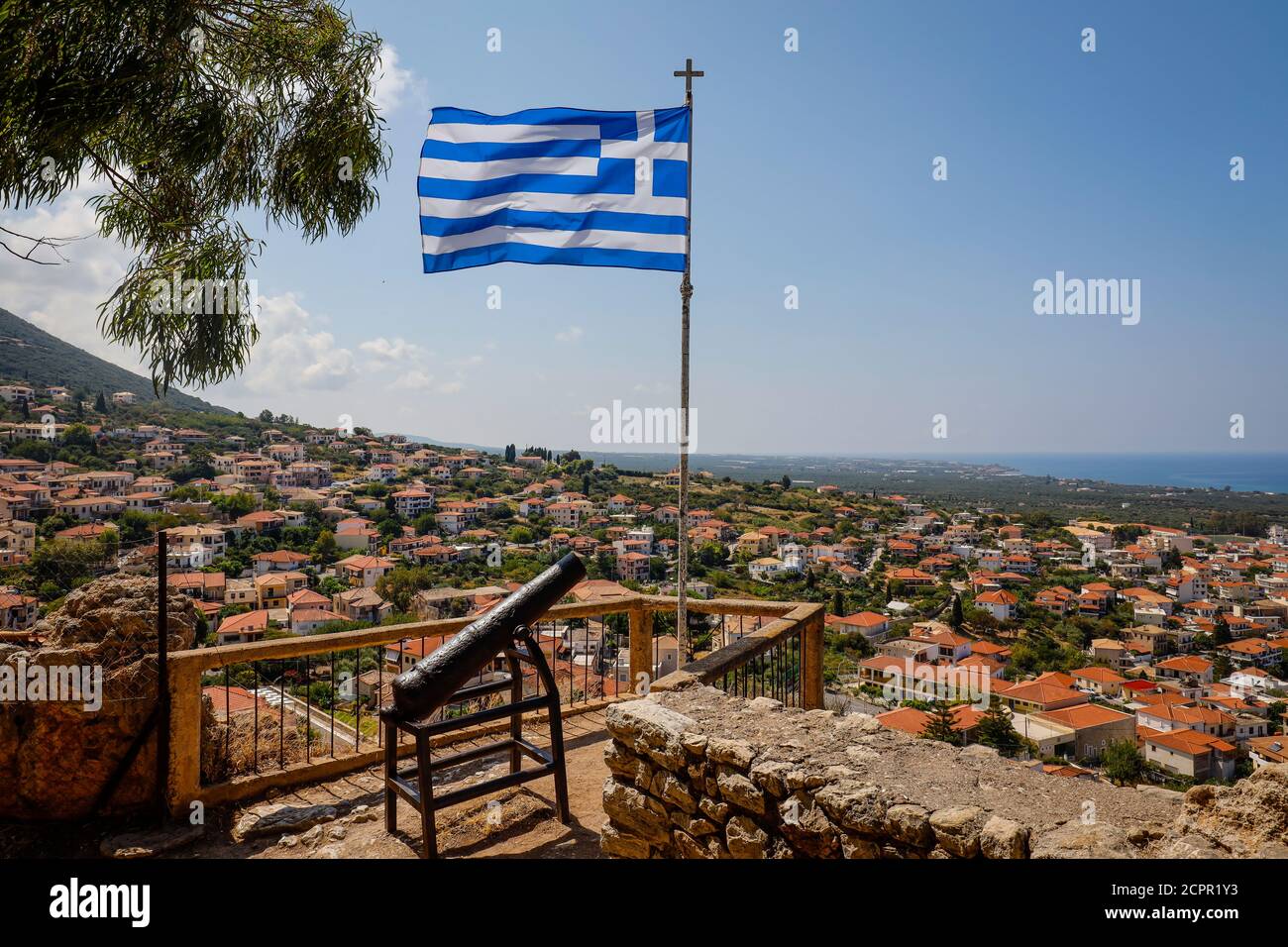 Kyparissia, Messenia, Peloponnese, Greece - Greek flag and historical ...