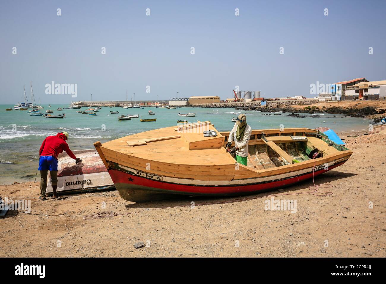 Sal Rei, Boa Vista, Cape Verde - fishing boats at the old fishing port ...