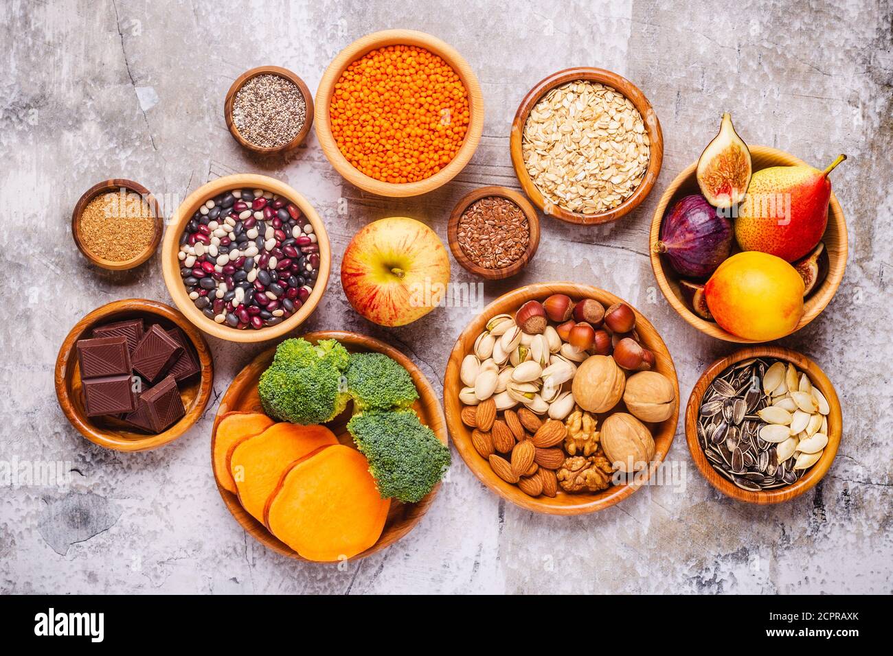 Products rich in fiber. Healthy diet food. Top view Stock Photo - Alamy