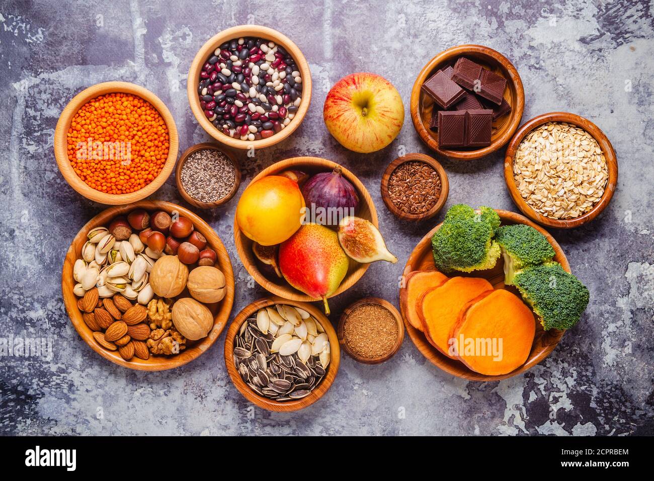 Products rich in fiber. Healthy diet food. Top view Stock Photo - Alamy