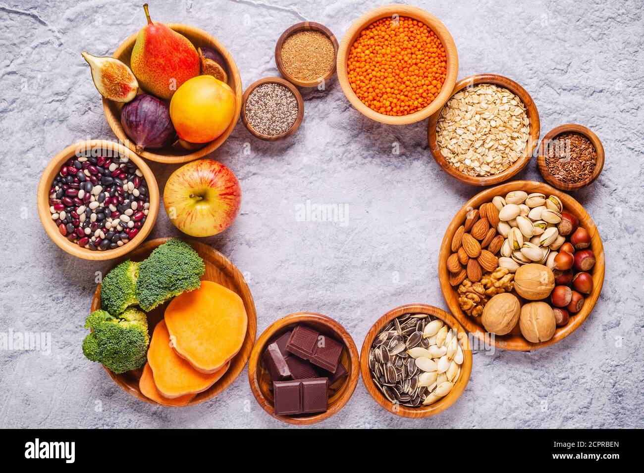 Products rich in fiber. Healthy diet food. Top view Stock Photo - Alamy