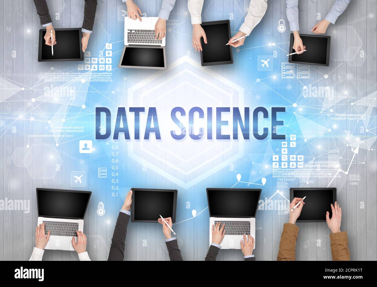 Group of Busy People Working in an Office with DATA SCIENCE inscription ...