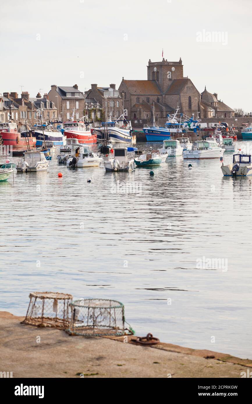 Morning mood in the port of Barfleur, Normandy, France. Barfleur is one ...
