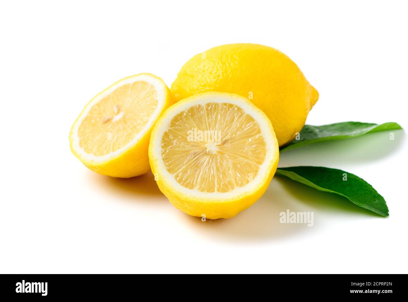 Fresh lemon with leaf isolated on white background, summer beverage ...