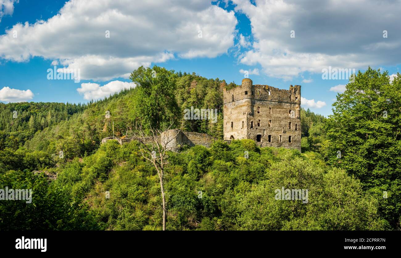 Castle ruins Balduinseck in the Hunsrück near Kastellaun, built by ...