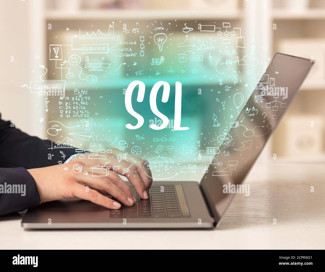 hand working on new modern computer with SSL abbreviation, modern ...