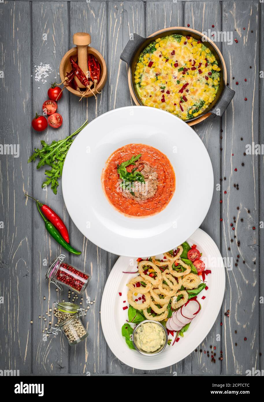 Food, different dishes on the table Stock Photo - Alamy