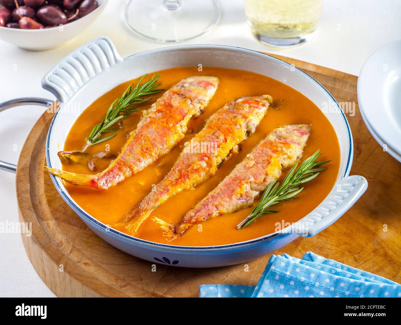 Red mullet seafood dish served in a delicious sauce Stock Photo - Alamy