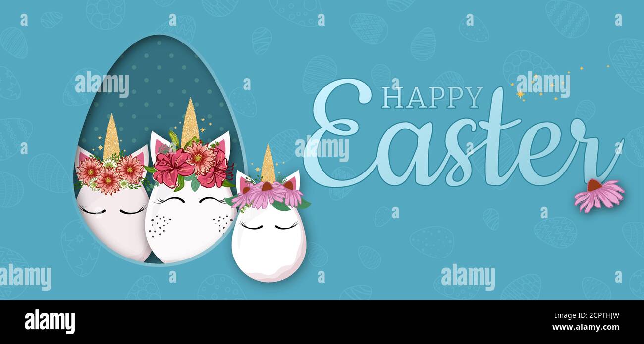 Cute unicorn Easter egg vector graphic design. Easter holiday concept ...