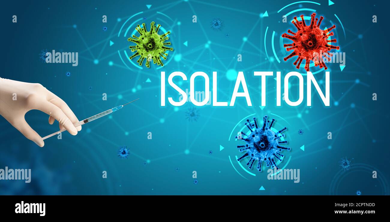 Syringe, medical injection in hand with ISOLATION inscription ...