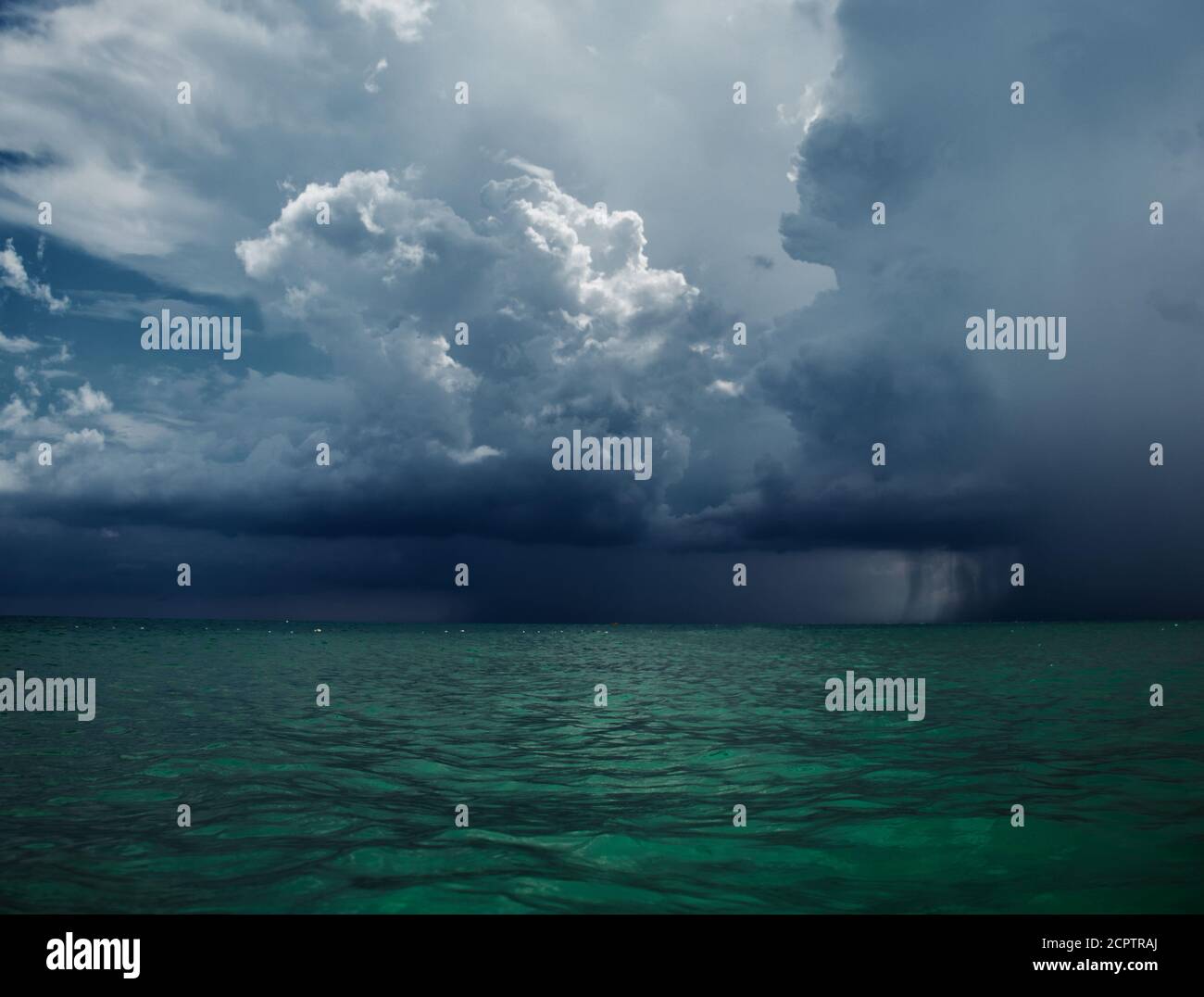 Mediterranean Sea with powerful storm in the background, light blue ...
