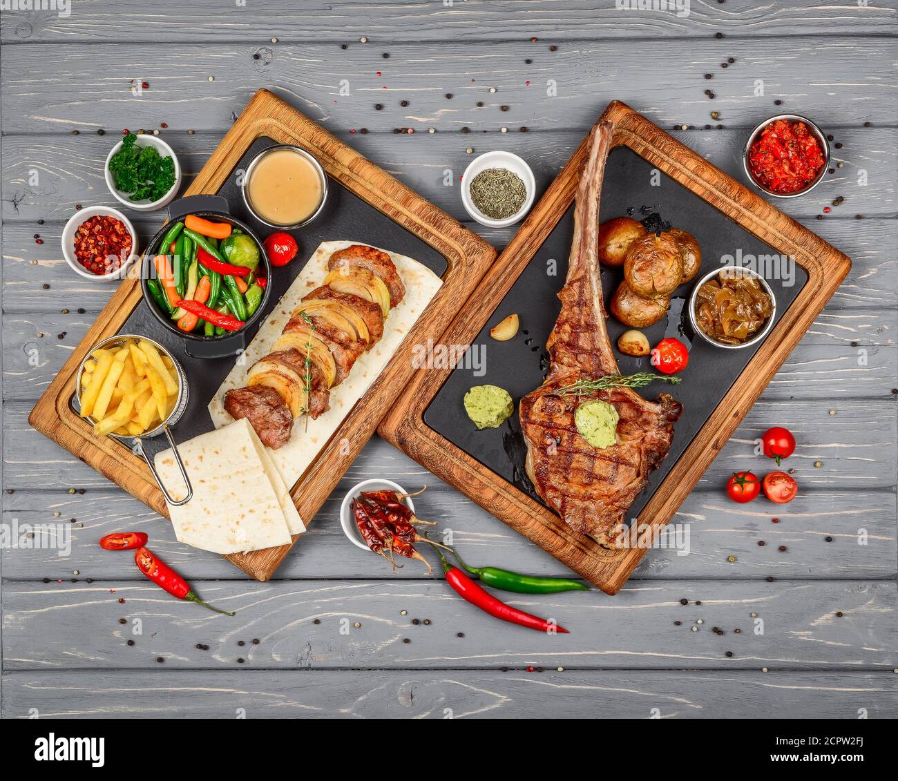 Different dishes on the table in the restaurant Stock Photo - Alamy