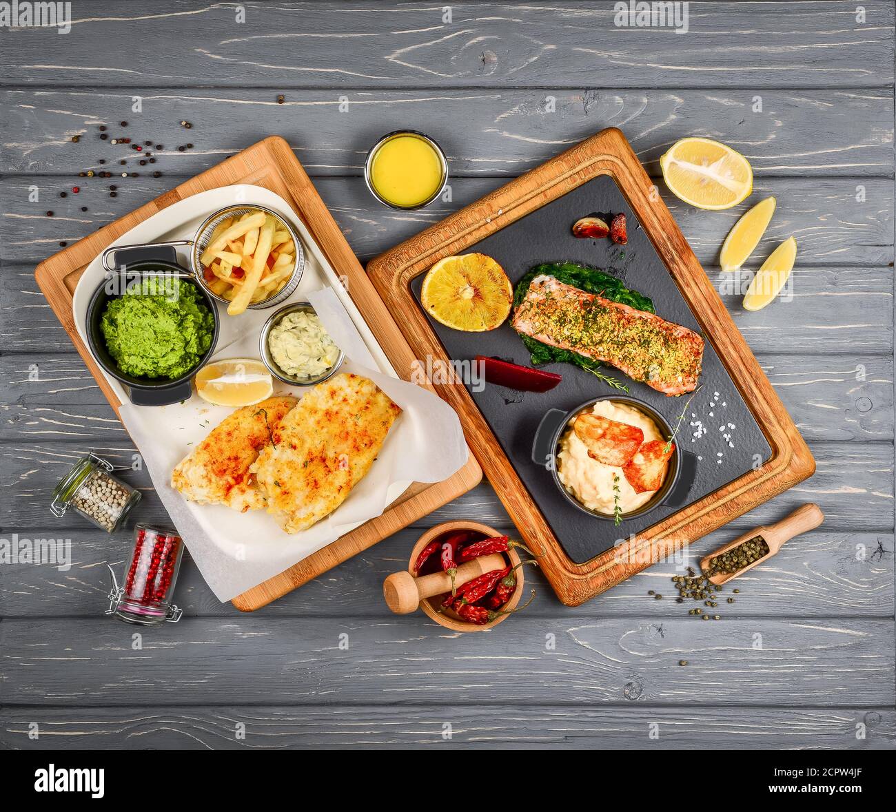Different dishes on the table in the restaurant Stock Photo - Alamy