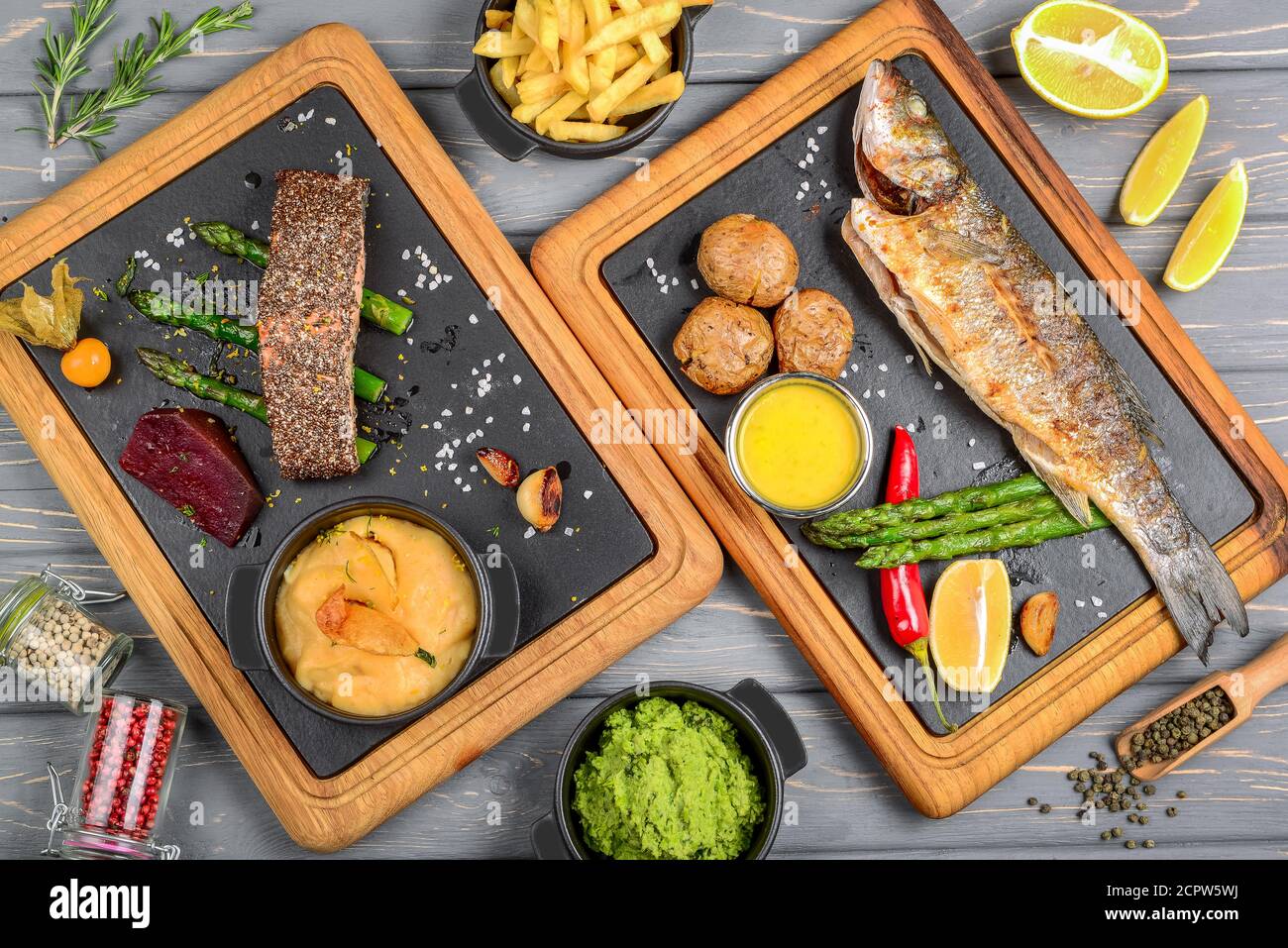 Different dishes on the table in the restaurant Stock Photo - Alamy
