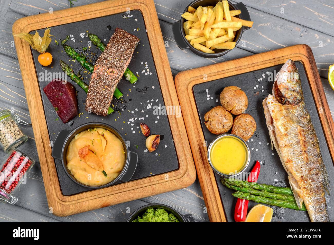Different dishes on the table in the restaurant Stock Photo - Alamy