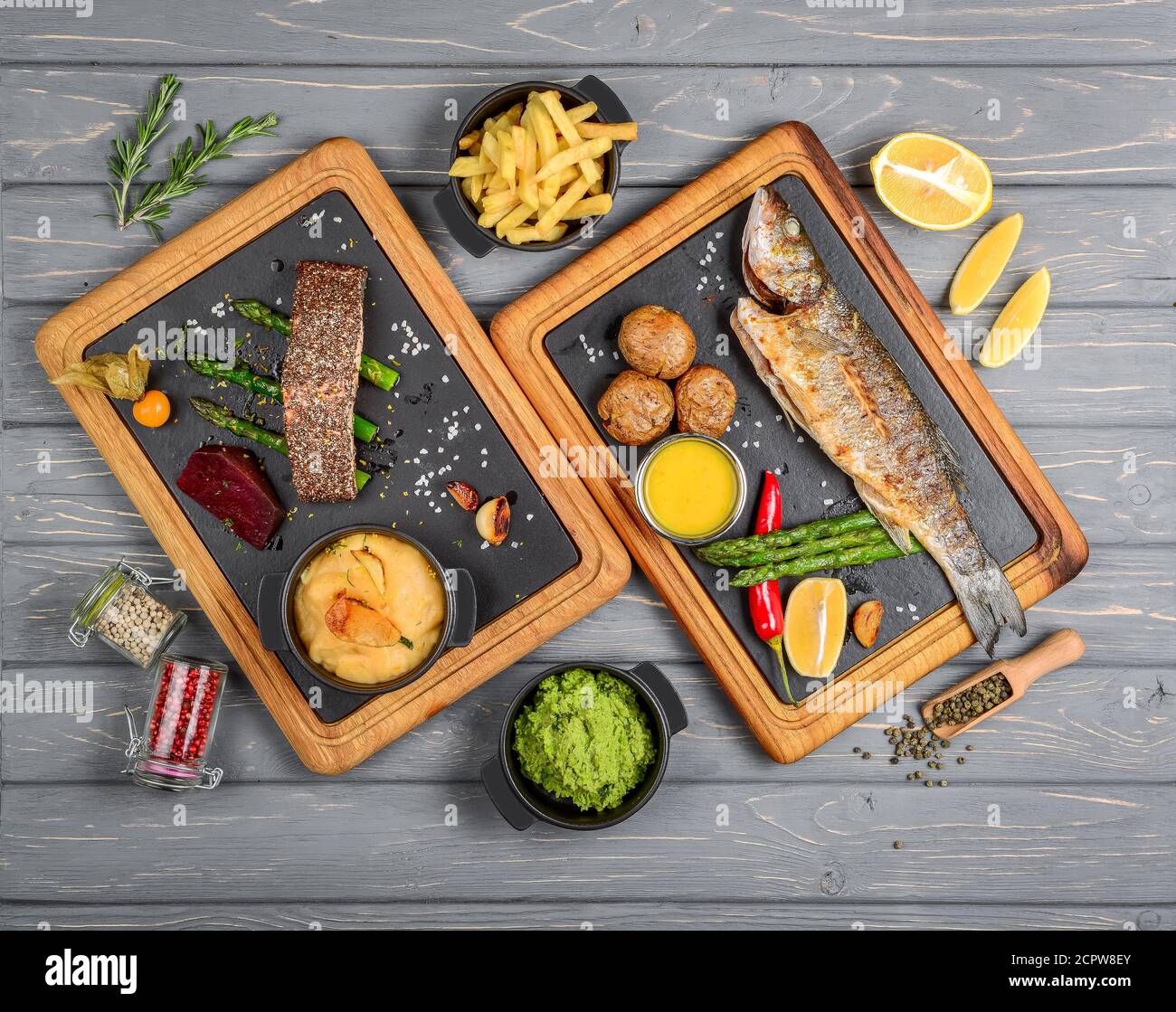 Different dishes on the table in the restaurant Stock Photo - Alamy