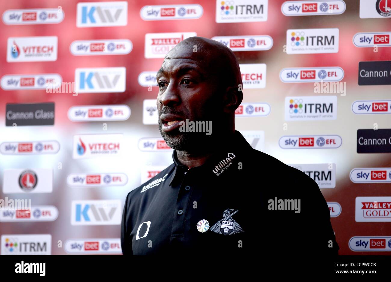 Doncaster Rovers manager Darren Moore speaks to the press at the end of ...
