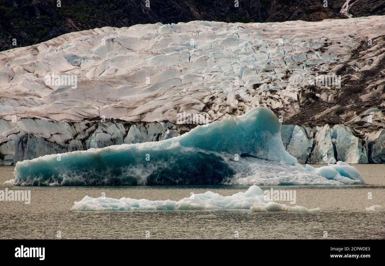 Small icebergs/ floating ice formations as seen in the Glacier Bay area ...