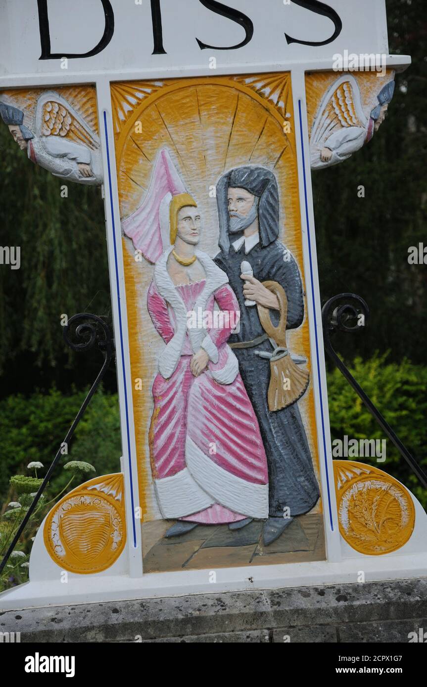 Town Sign , Diss, Norfolk. This side depicts Matilda, the daughter of ...