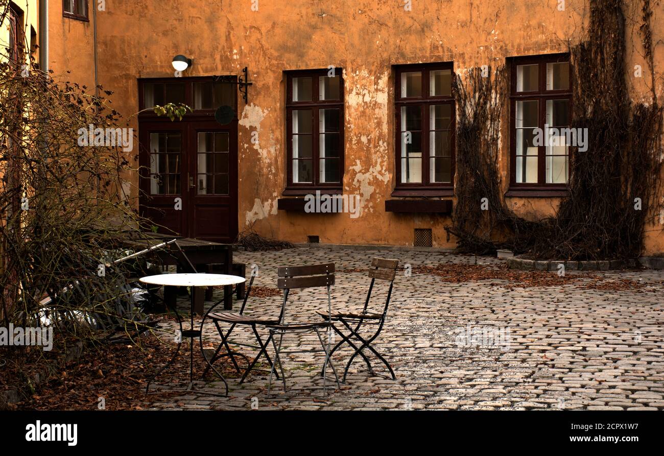 Abandoned cafe in the city.An old abandoned cafe. A smash in an empty ...