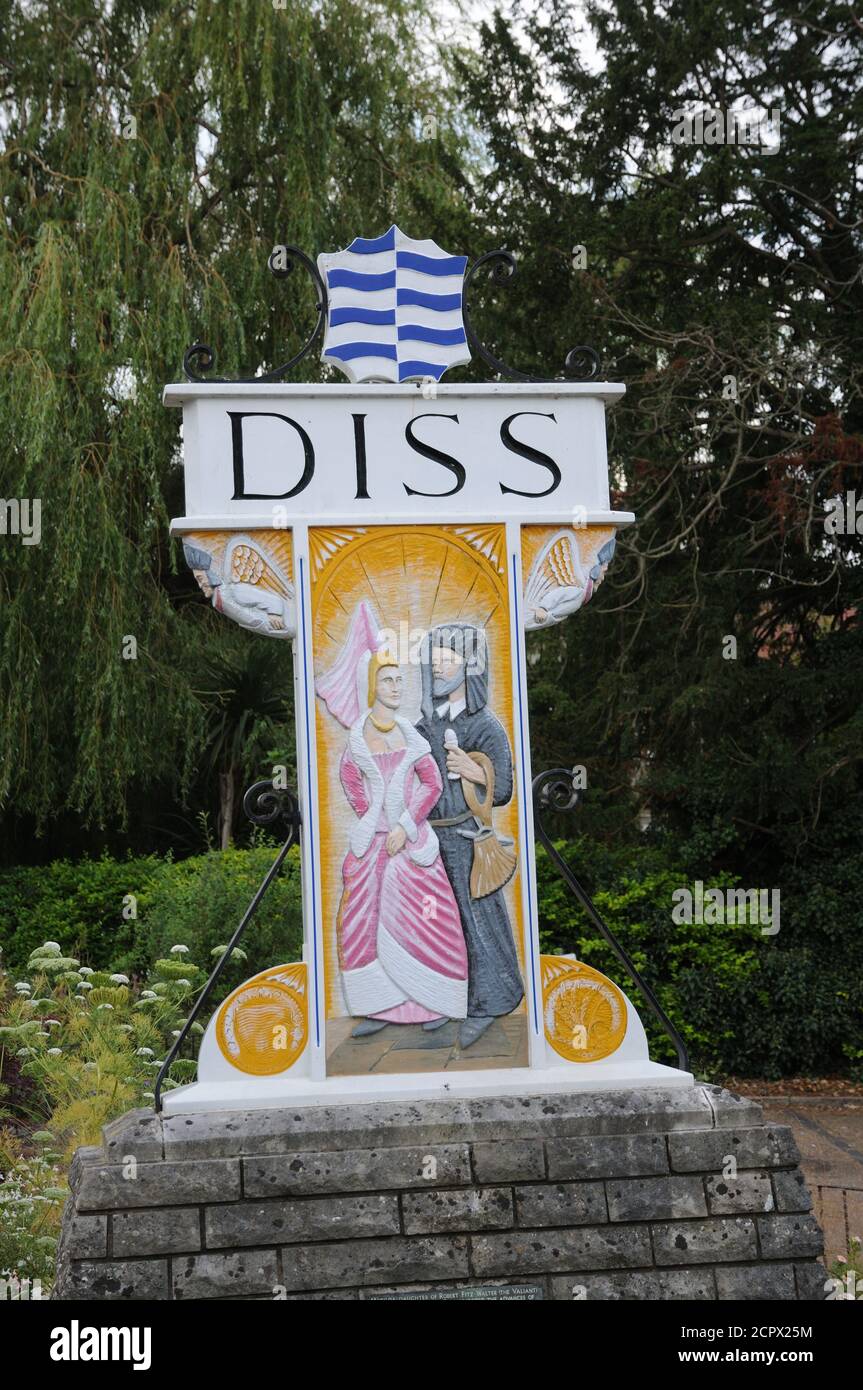 Town Sign , Diss, Norfolk. This side depicts Matilda, the daughter of ...